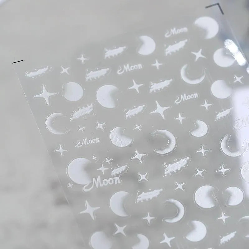 White Moon Nail Art Stickers Adhesive Star Moon 3D Sticker Decals TS10 ...